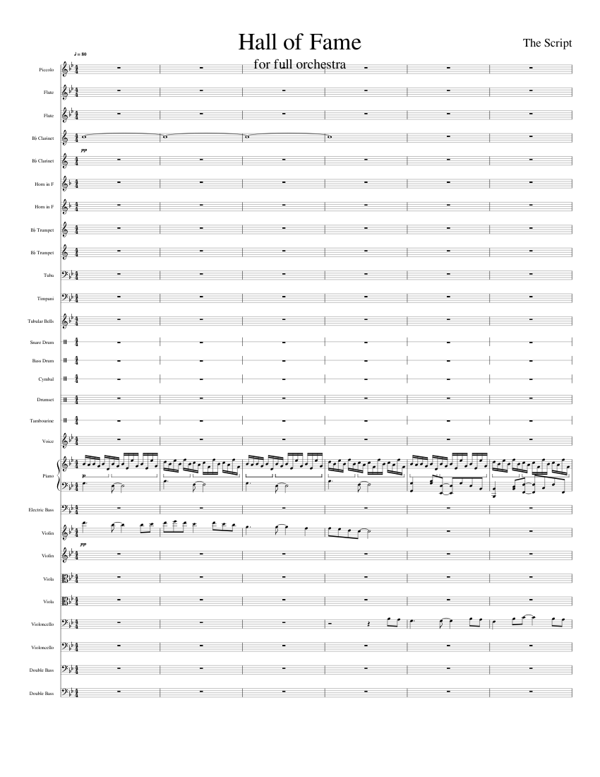 Hall of Fame for Full Orchestra Sheet Music for Piano, Tuba, Vocals ...