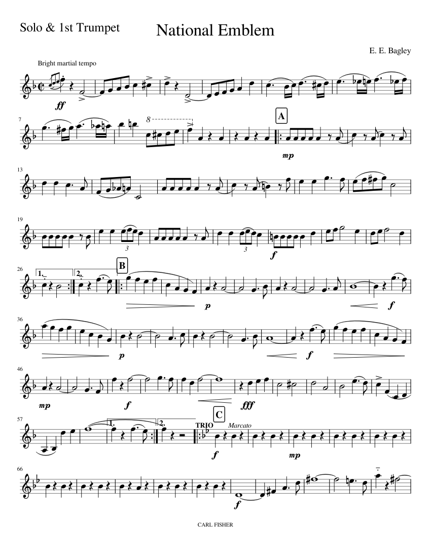 National Emblem March- Trumpet Sheet Music for Trumpet in b-flat (Solo ...