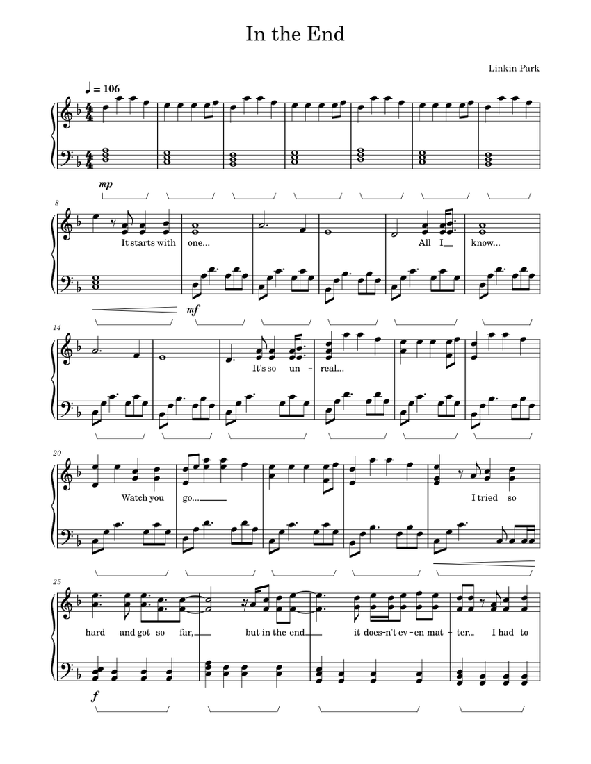 In the End - Linkin Park Sheet music for Piano (Solo) | Musescore.com