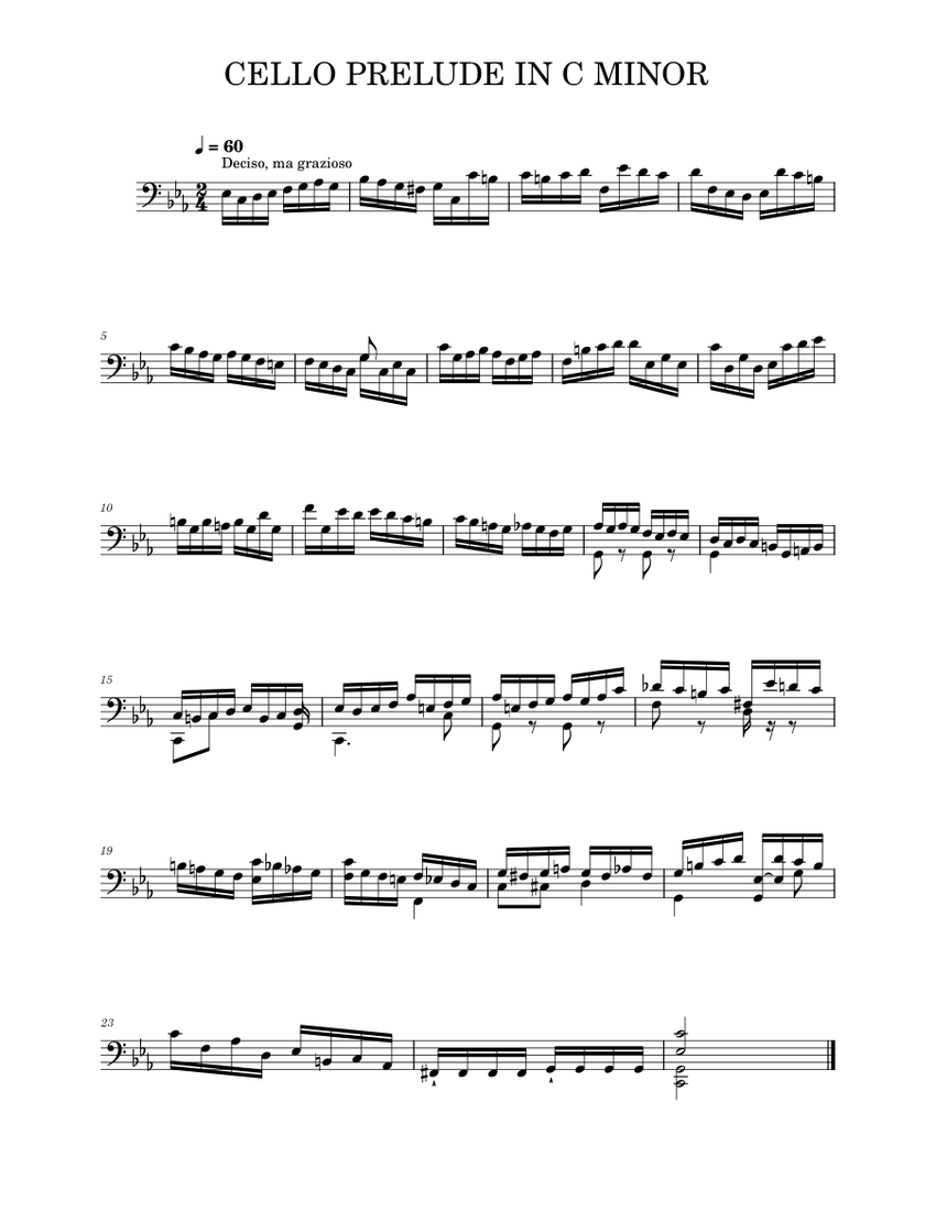 CELLO PRELUDE IN C MINOR Sheet music for Cello (Solo) | Musescore.com