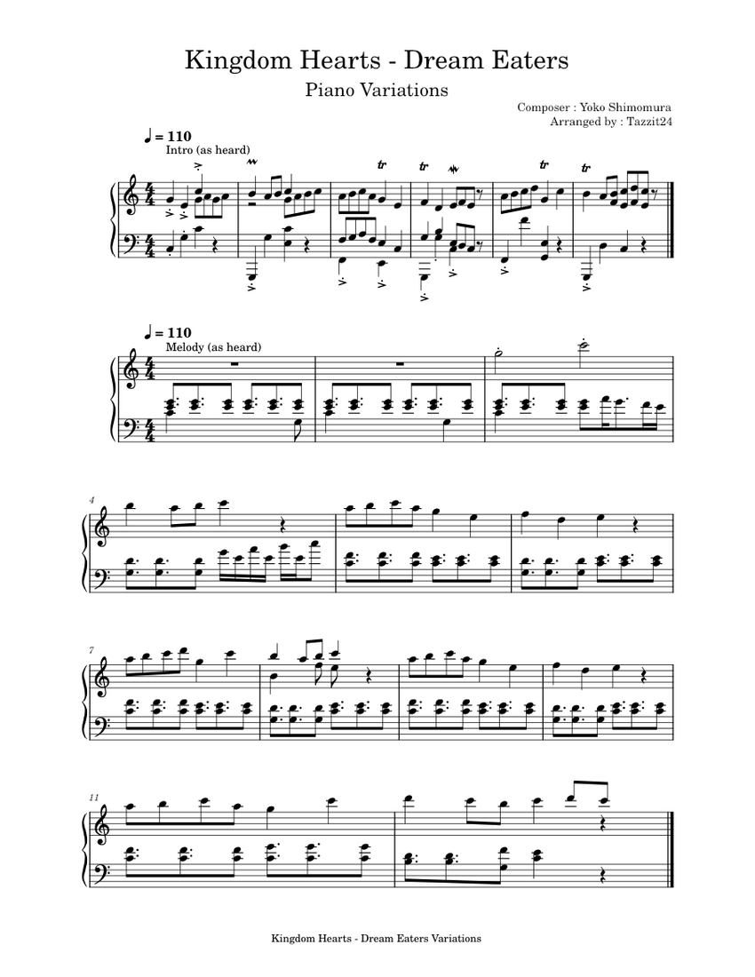Dream Eaters - Kingdom Hearts – Yoko Shimomura (piano variations) Sheet music for Piano (Solo ...