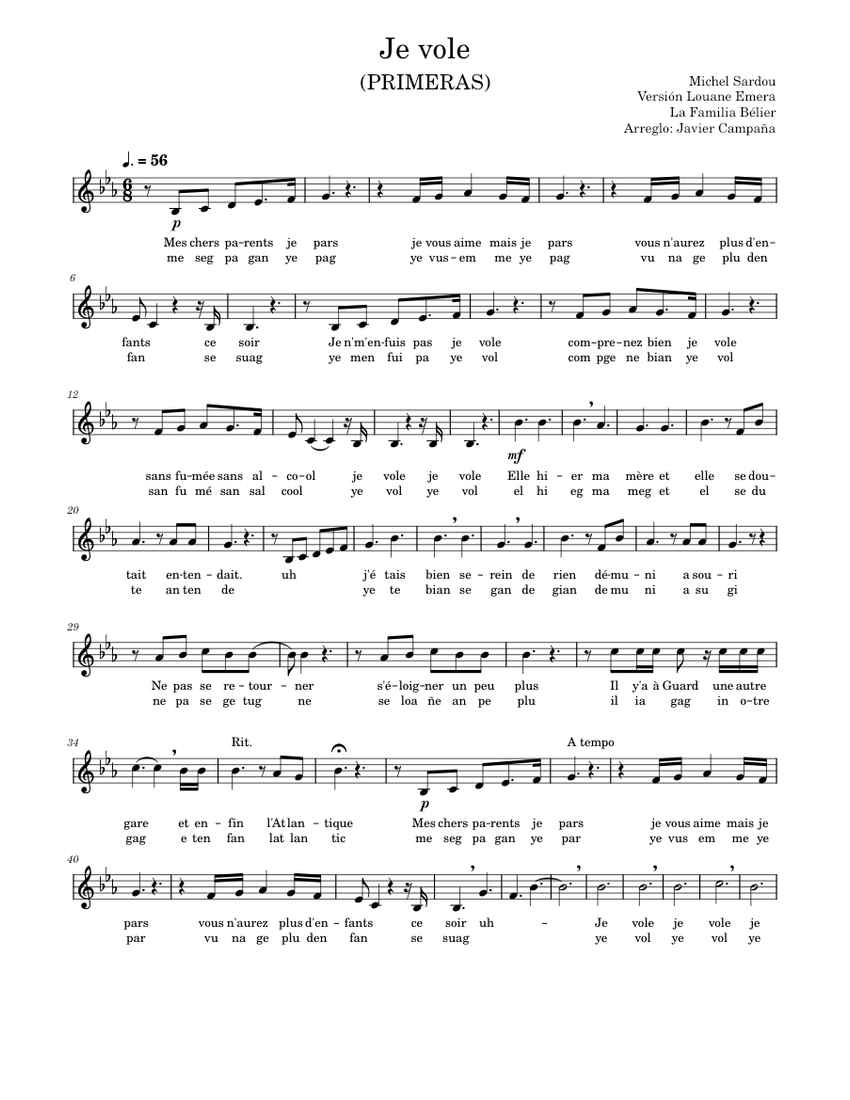 Je Vole – Louane - primeras Sheet music for Oboe (Solo) | Musescore.com