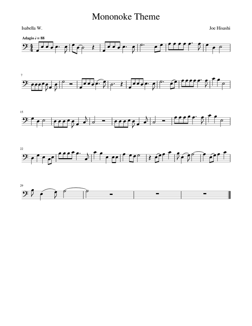 Mononoke Theme Sheet Music for Cello (Solo) | MuseScore.com
