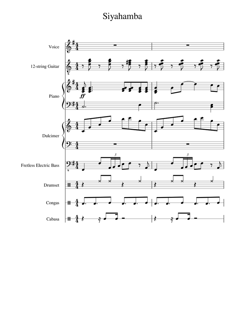 Siyahamba Sheet Music for Piano, Vocals, Guitar, Bass guitar & more ...