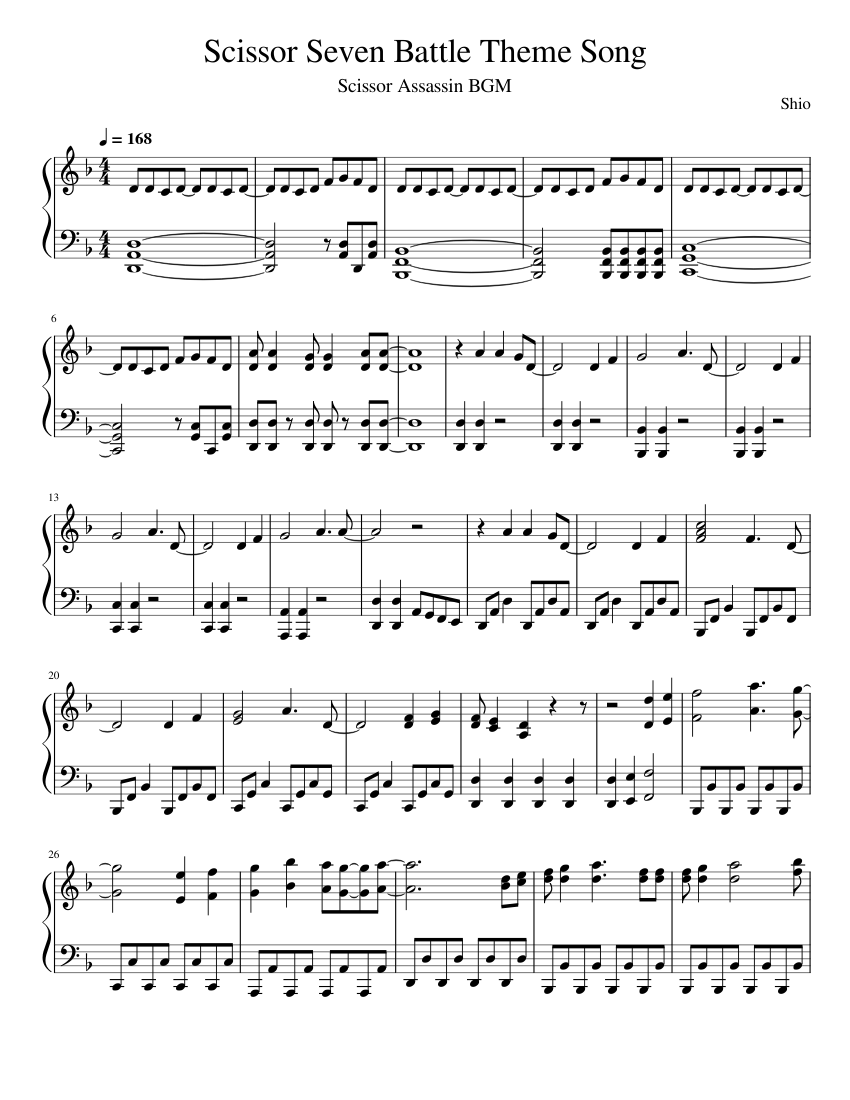 Scissor Seven Battle Theme Song - Scissor Assassin【Piano Arrangement ...