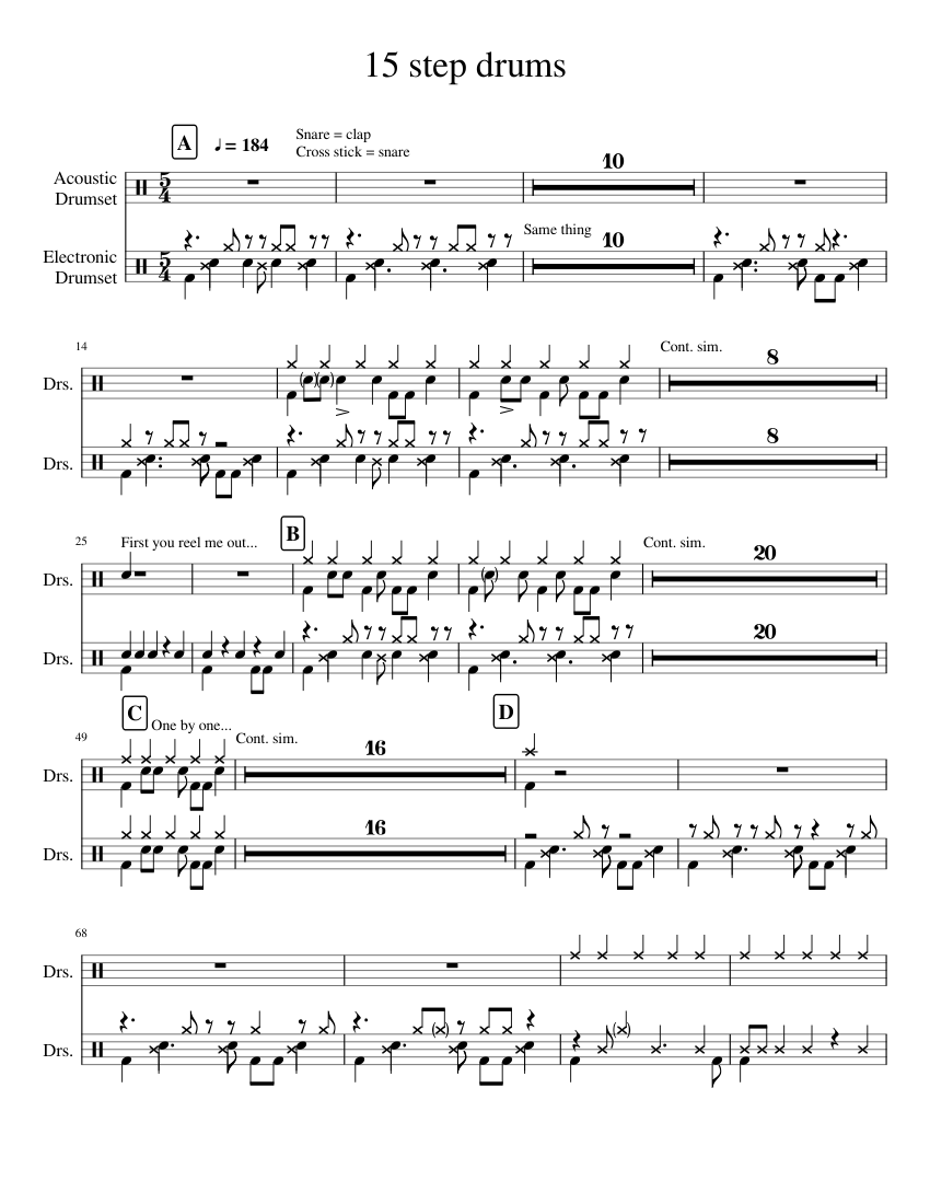 15 step drums Sheet music for Drum group (Percussion Duet) | Musescore.com