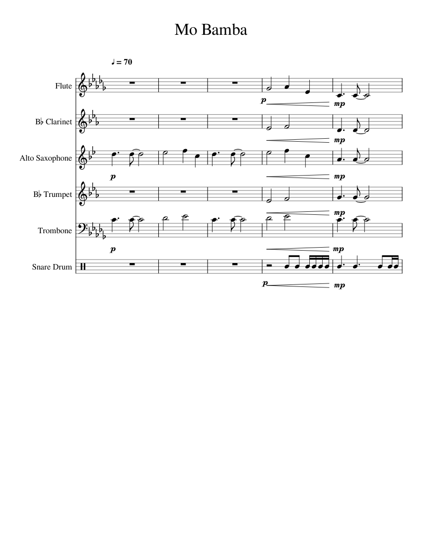 Mo Bamba Sheet music for Trombone, Flute, Clarinet in b-flat, Saxophone ...