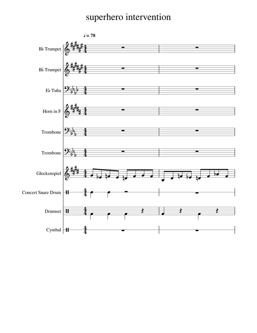 superhero intervention Sheet music for Trombone, Tuba, Trumpet in b ...