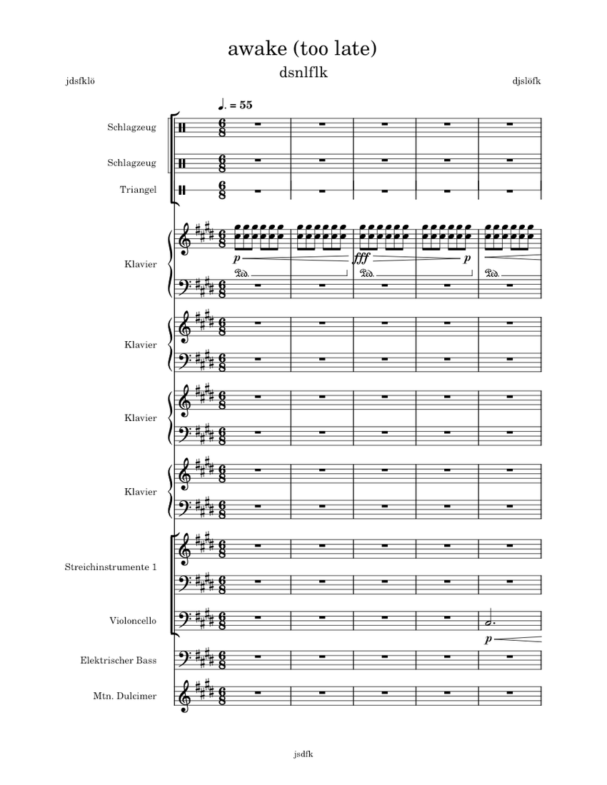 awake Sheet music for Piano, Cello, Bass guitar, Drum group & more ...