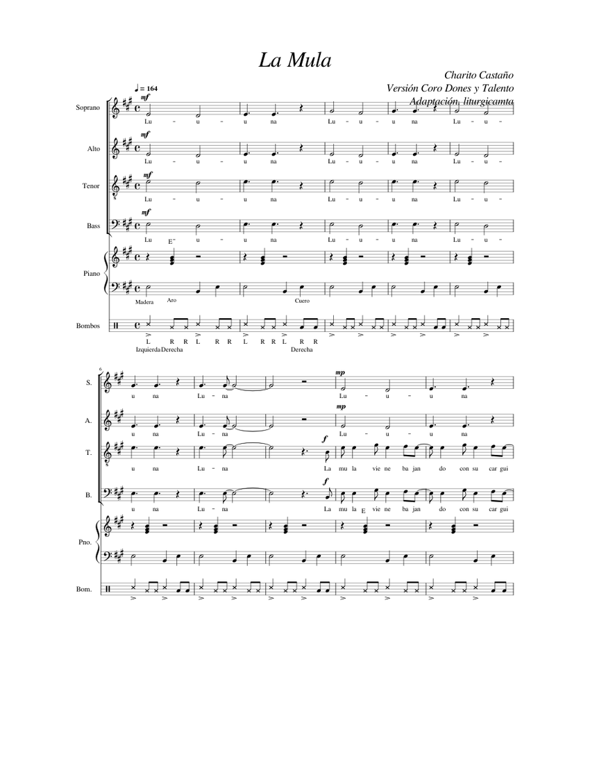 La Mula Sheet Music for Piano, Soprano, Alto, Tenor & more instruments ...