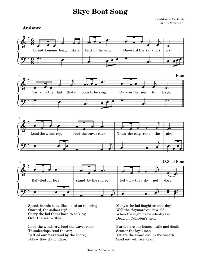 The Skye Boat Song, arranged for piano – Misc Traditional Sheet music ...