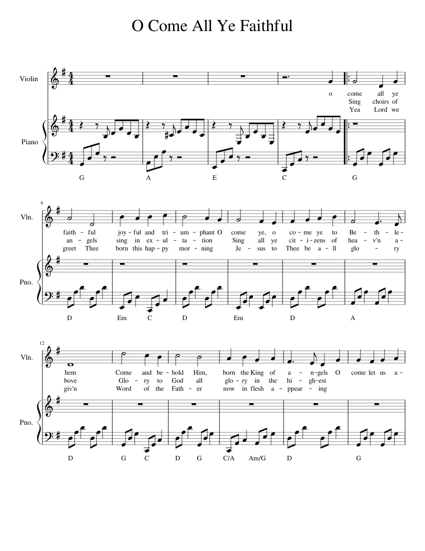 O Come All Ye Faithful Sheet music for Piano, Violin (Solo) | Musescore.com