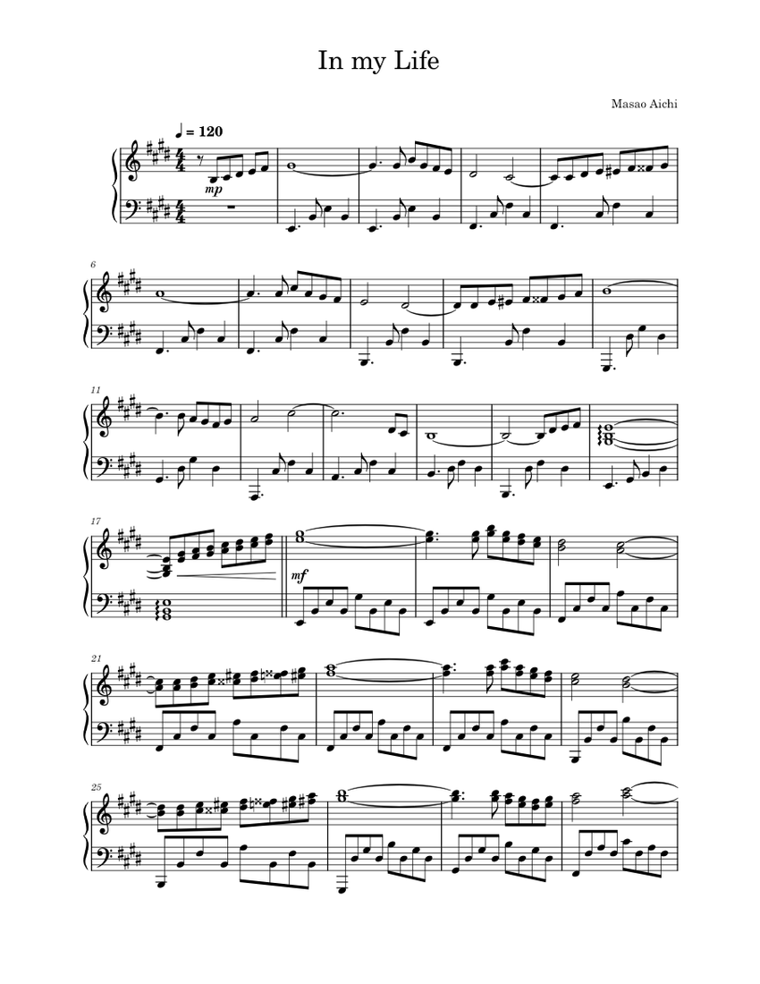 In my Life Sheet music for Piano (Solo) | Musescore.com