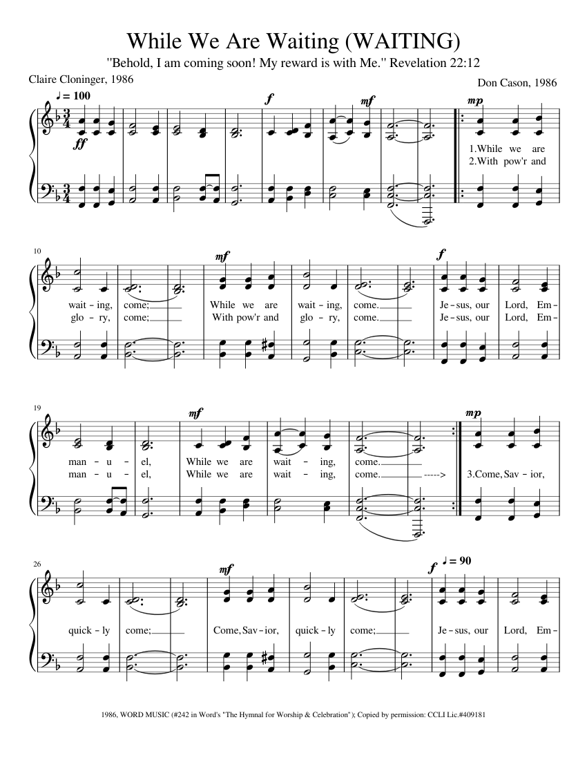 While We Are Waiting (WAITING) Sheet Music for Piano (Solo) easy ...