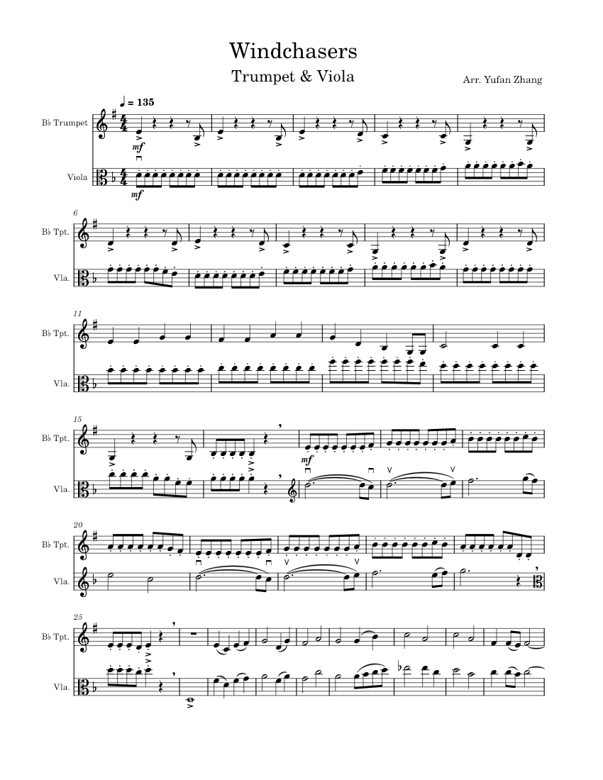 Windchasers Trumpet & Viola Sheet Music for Trumpet in b-flat, Viola ...