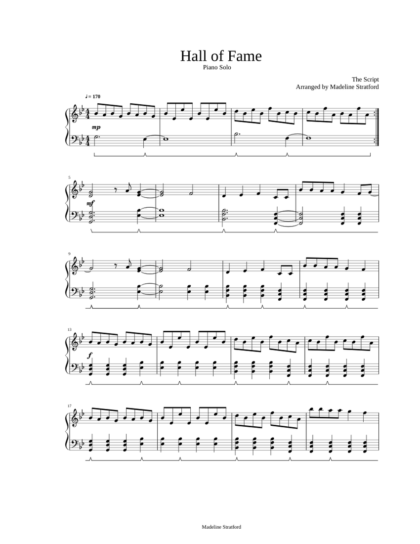 Hall of Fame The Script Piano Solo Sheet Music for Piano (Solo) easy ...