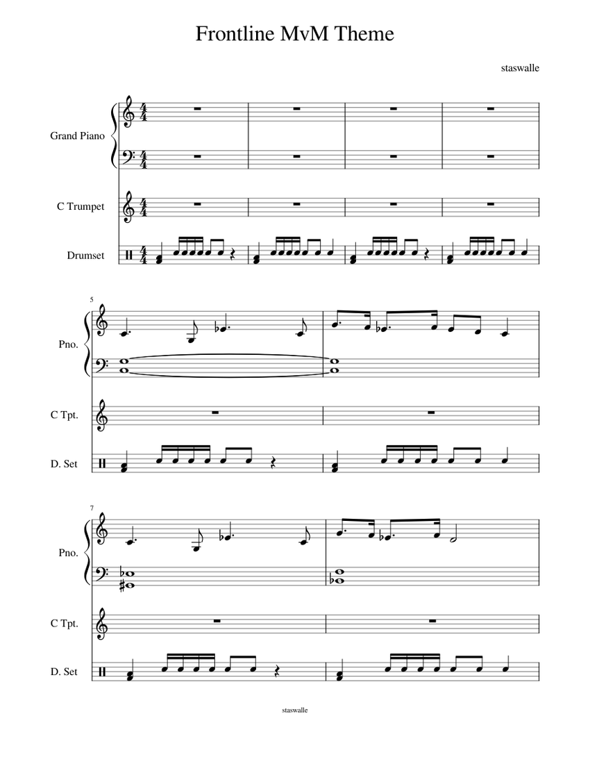 Frontline_MvM_Theme Sheet music for Piano, Drum group, Trumpet in c ...