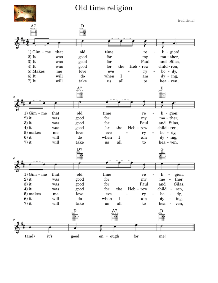 This old time religion – African-American Spiritual Sheet Music with ...