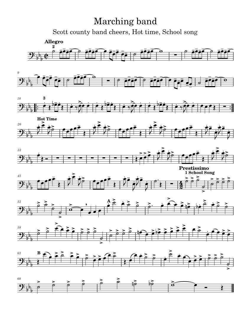 High School Marching Band Cheers Sheet Music for Baritone horn (Solo ...
