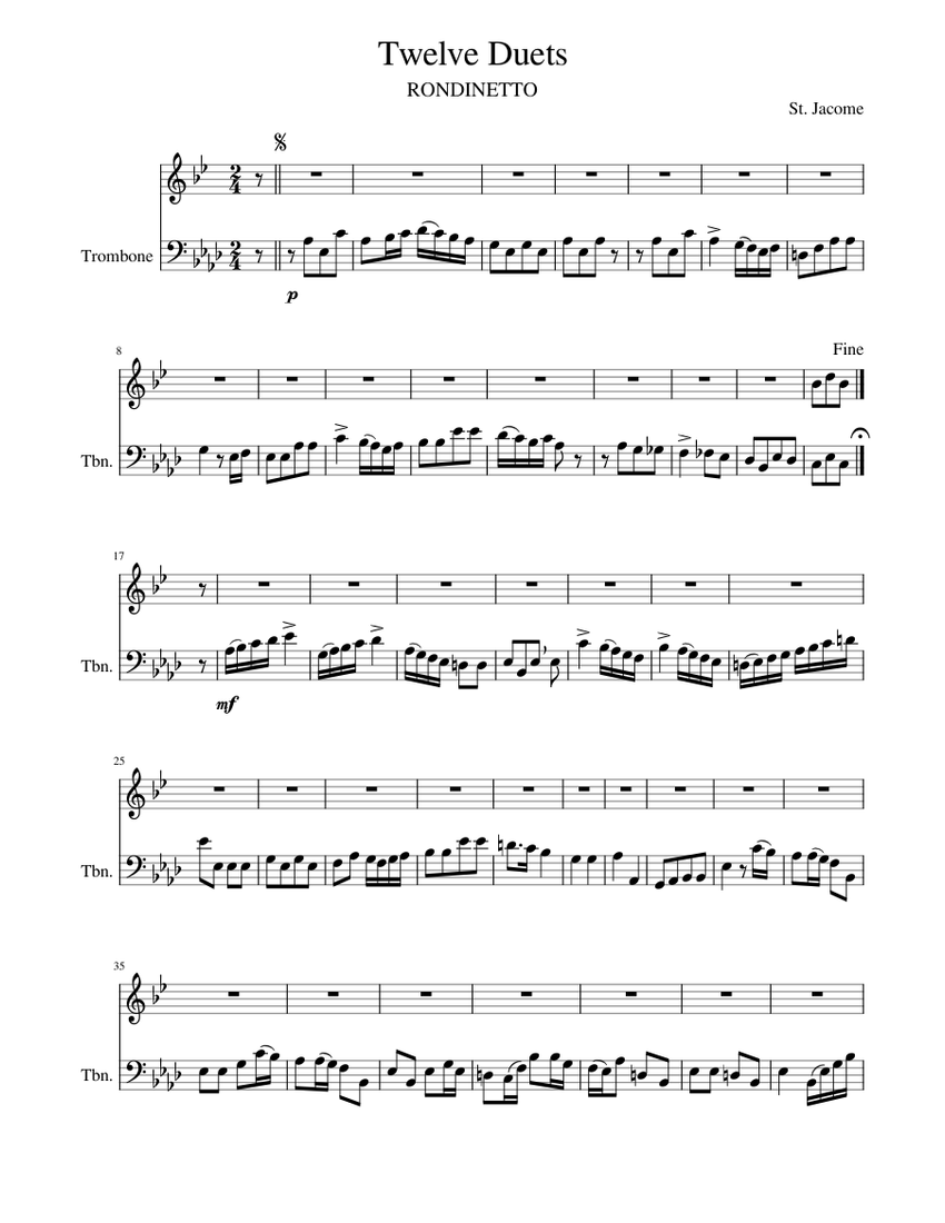 Twelve Duets Rondinetto - St. Jacome Sheet music for Trombone, Trumpet in b-flat (Brass Duet ...