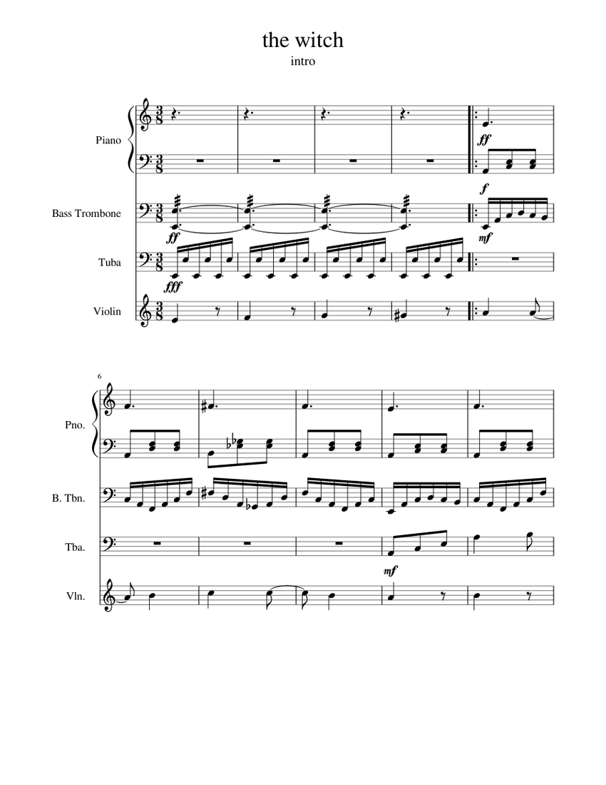 The witch Sheet music for Piano, Tuba, Trombone bass, Violin (Mixed ...