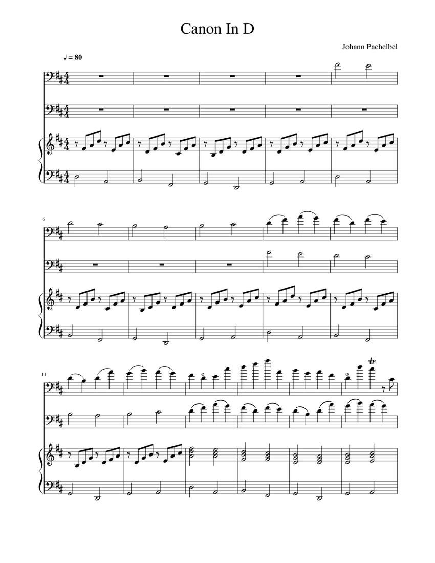 Canon In D ( 2 Cello & Piano ) Sheet Music for Piano, Cello (Mixed Trio ...