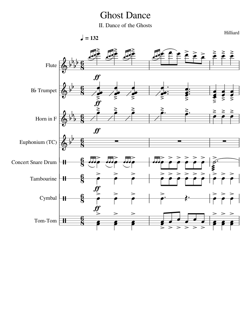 Ghost_Dance mvt 2 Sheet music for Trumpet bass, Tambourine, Flute ...