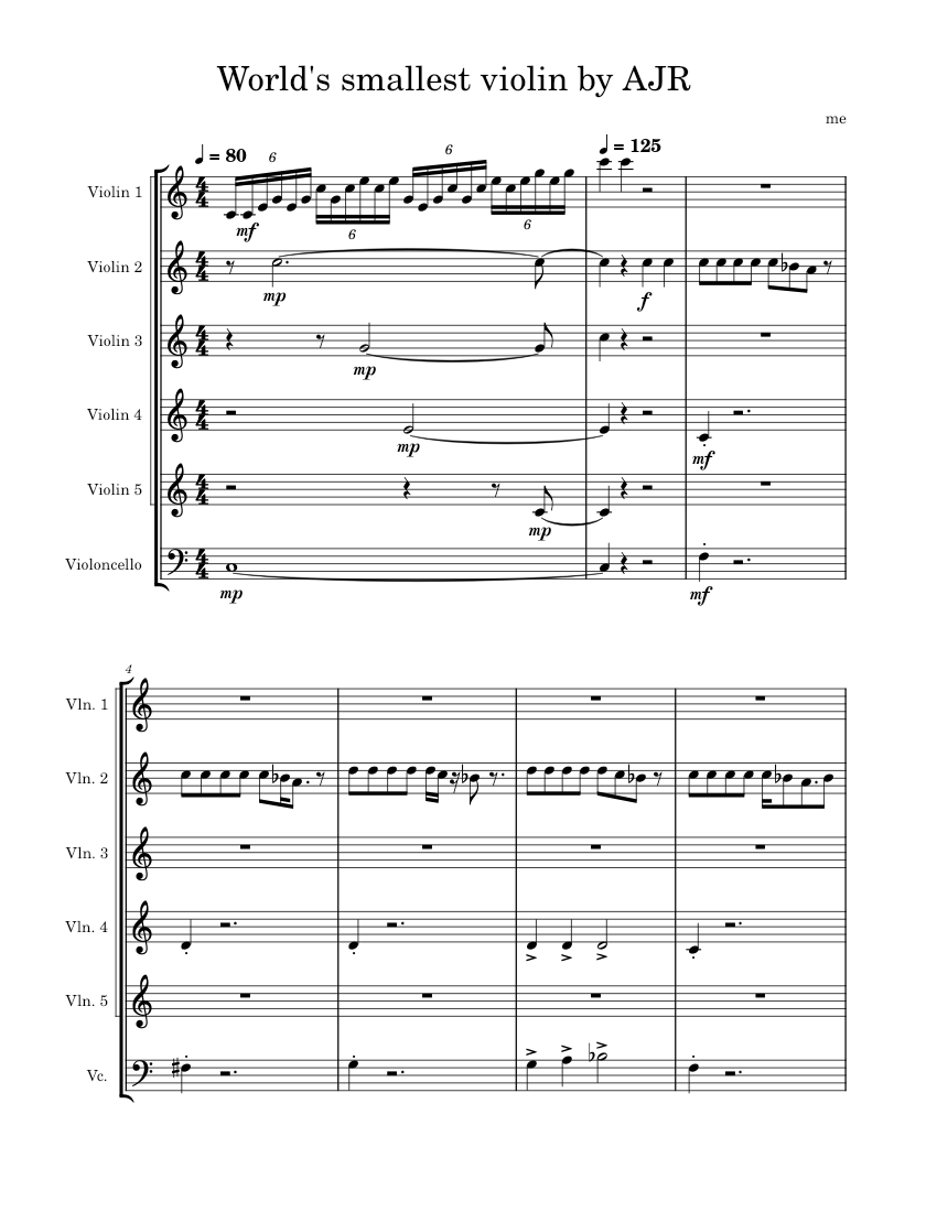 Worlds smallest violin – AJR Sheet Music for Violin, Cello (String Sextet) | MuseScore.com
