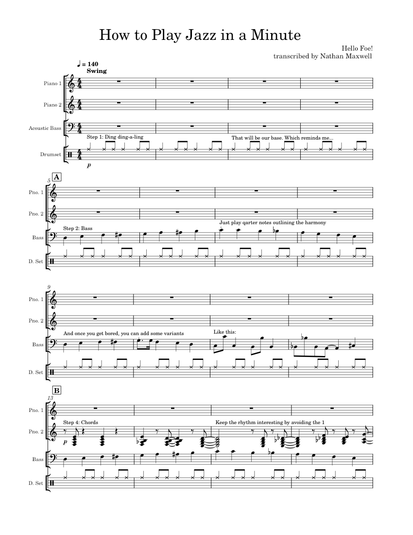 How to Play Jazz in a Minute – Hello Foe! Sheet Music for Piano, Bass ...