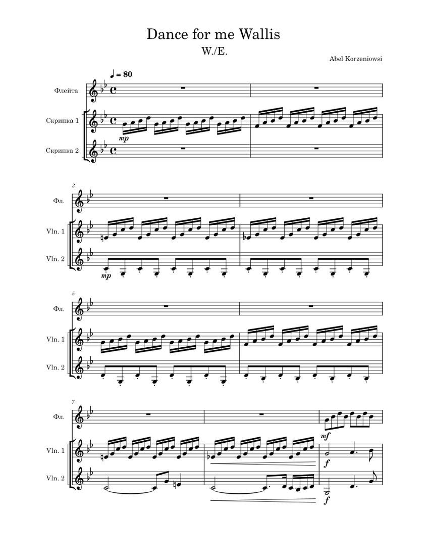 Dance for me Wallis (trio) - Abel Korzeniowski Sheet music for Flute ...