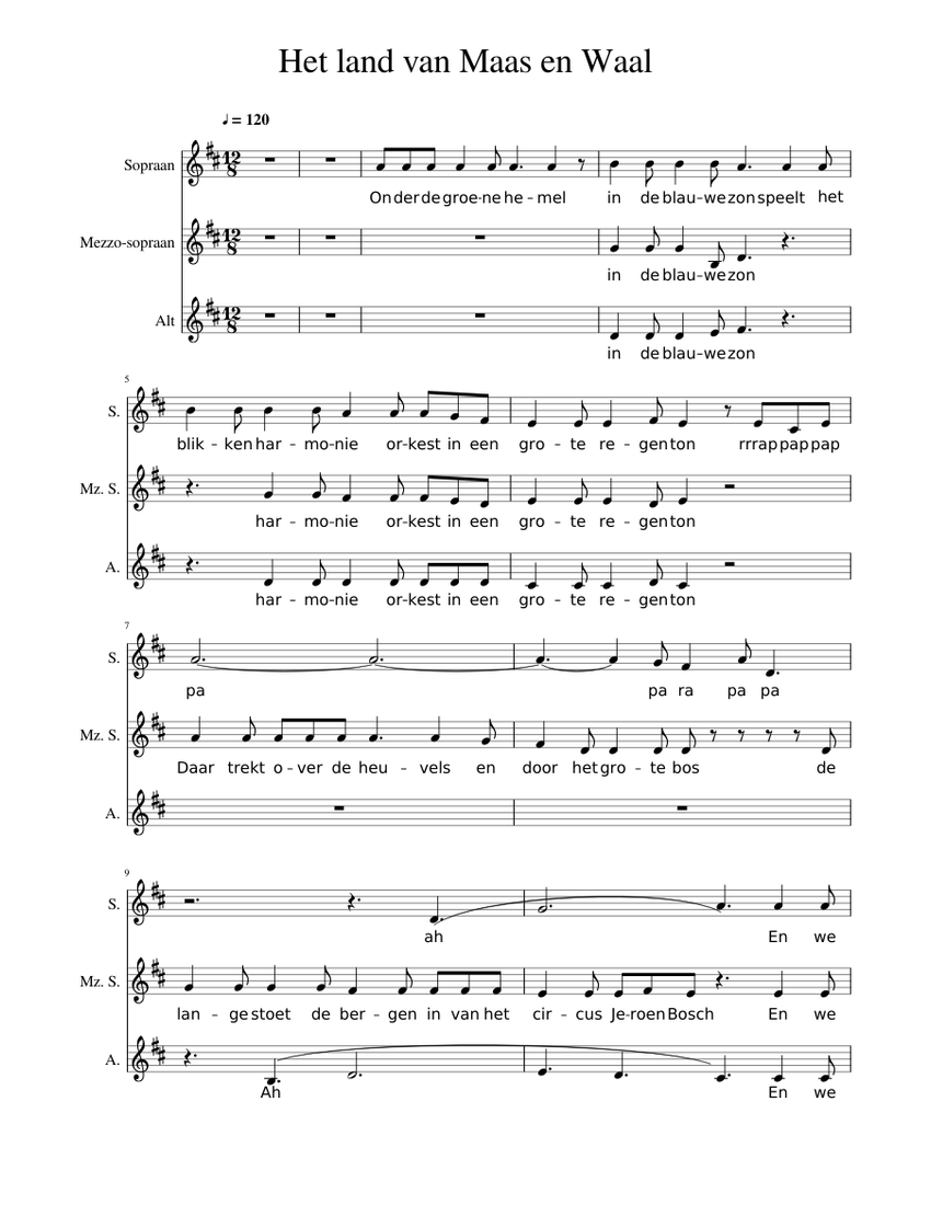 Het land van maas en waal - Boudewijn de Groot Sheet Music for Soprano ...