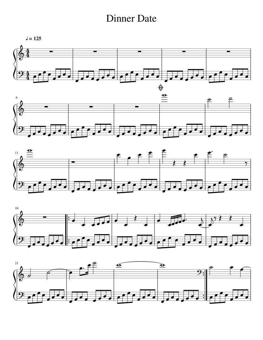 Dinner Date Sheet Music for Piano (Solo) easy | MuseScore.com