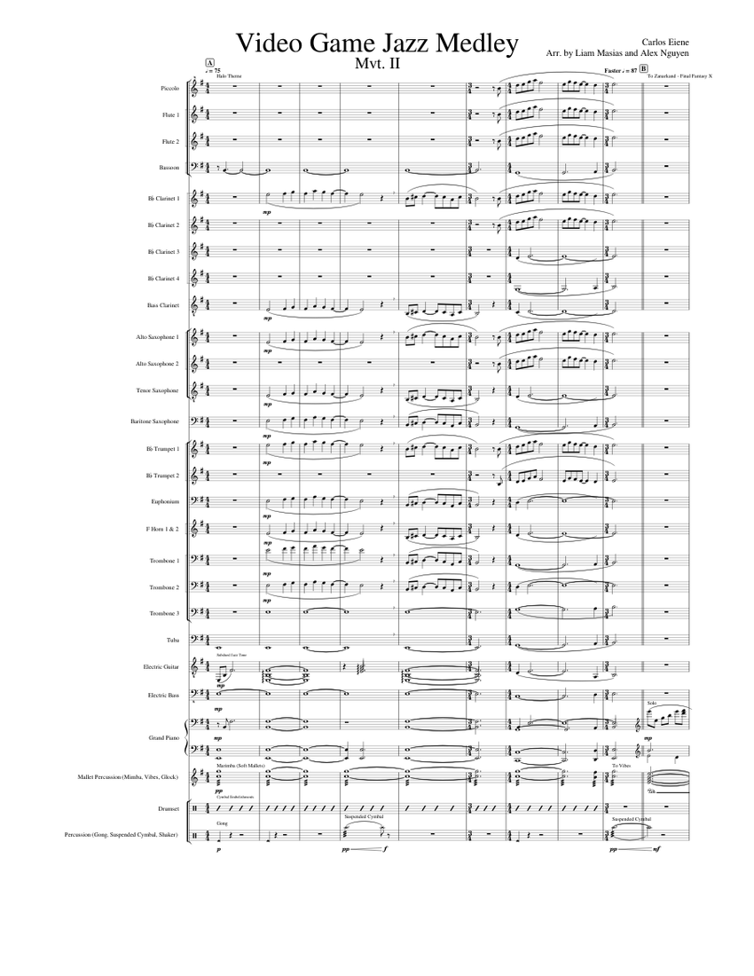 Video Game Jazz Medley Sheet Music with Chords for Piano, Trombone ...