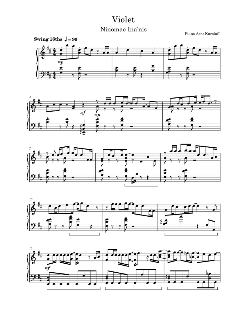 Violet - Ninomae Ina'nis Sheet Music for Piano (Solo) | MuseScore.com