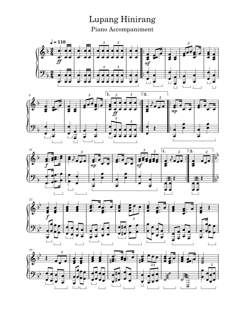 Lupang Hinirang – Julian Felipe Lupang Hinirang Sheet Music for Piano ...