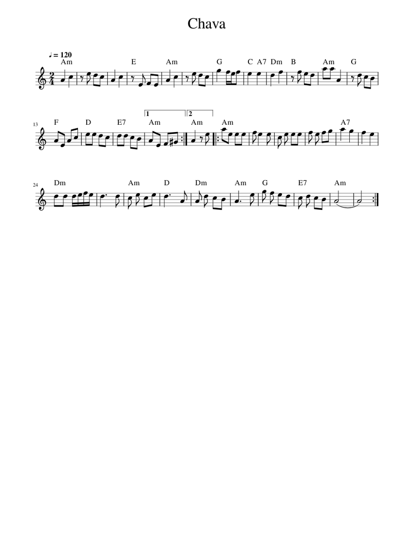 Chava Sheet Music for Piano (Solo) Easy | MuseScore.com