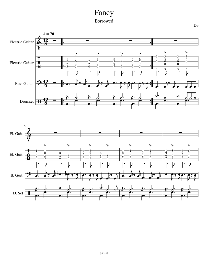 Fancy Sheet music for Guitar, Bass guitar, Drum group (Rock band ...