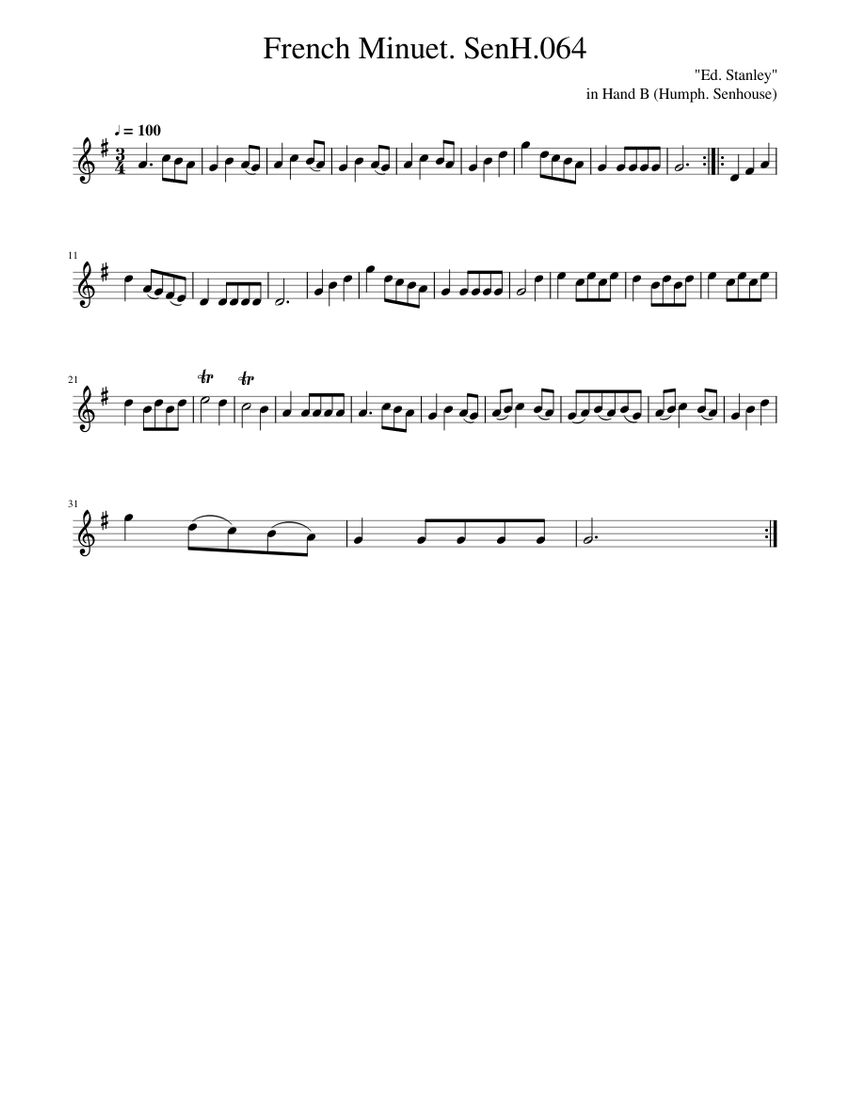 French Minuet. SenH.064 Sheet music for Piano (Solo) | Musescore.com