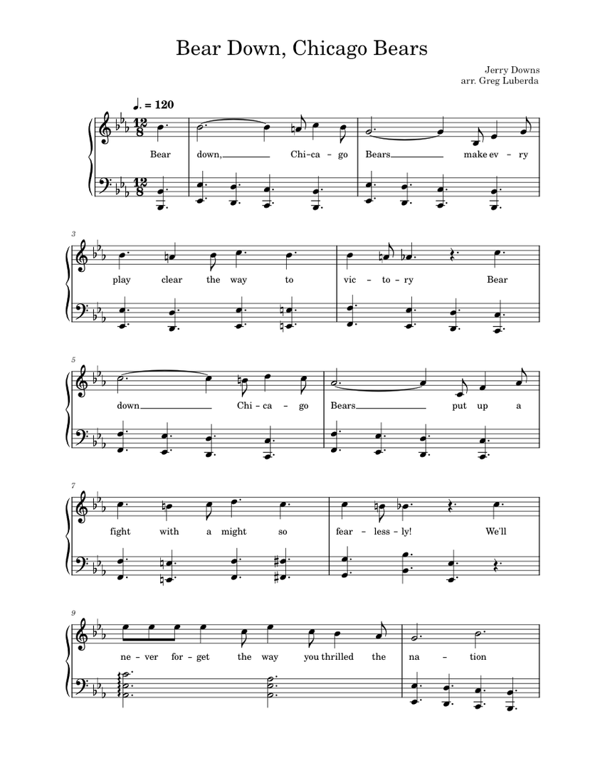 Bear Down, Chicago Bears Sheet Music for Piano (Solo) easy | MuseScore.com