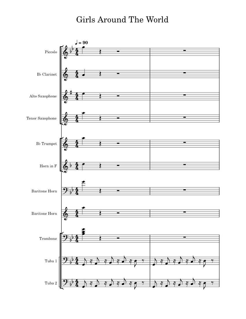 Girls Around The World Sheet Music for Trombone, Tuba, Flute piccolo ...