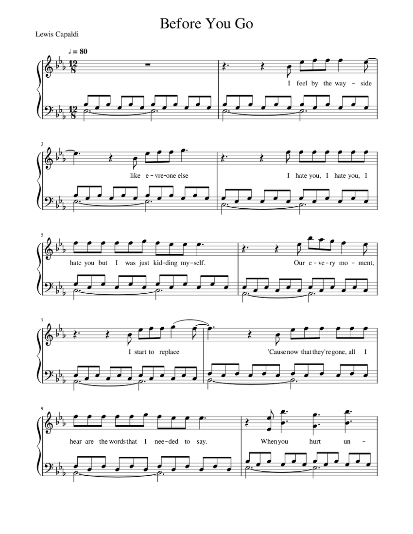 Before You Go Sheet Music for Piano (Solo) | MuseScore.com