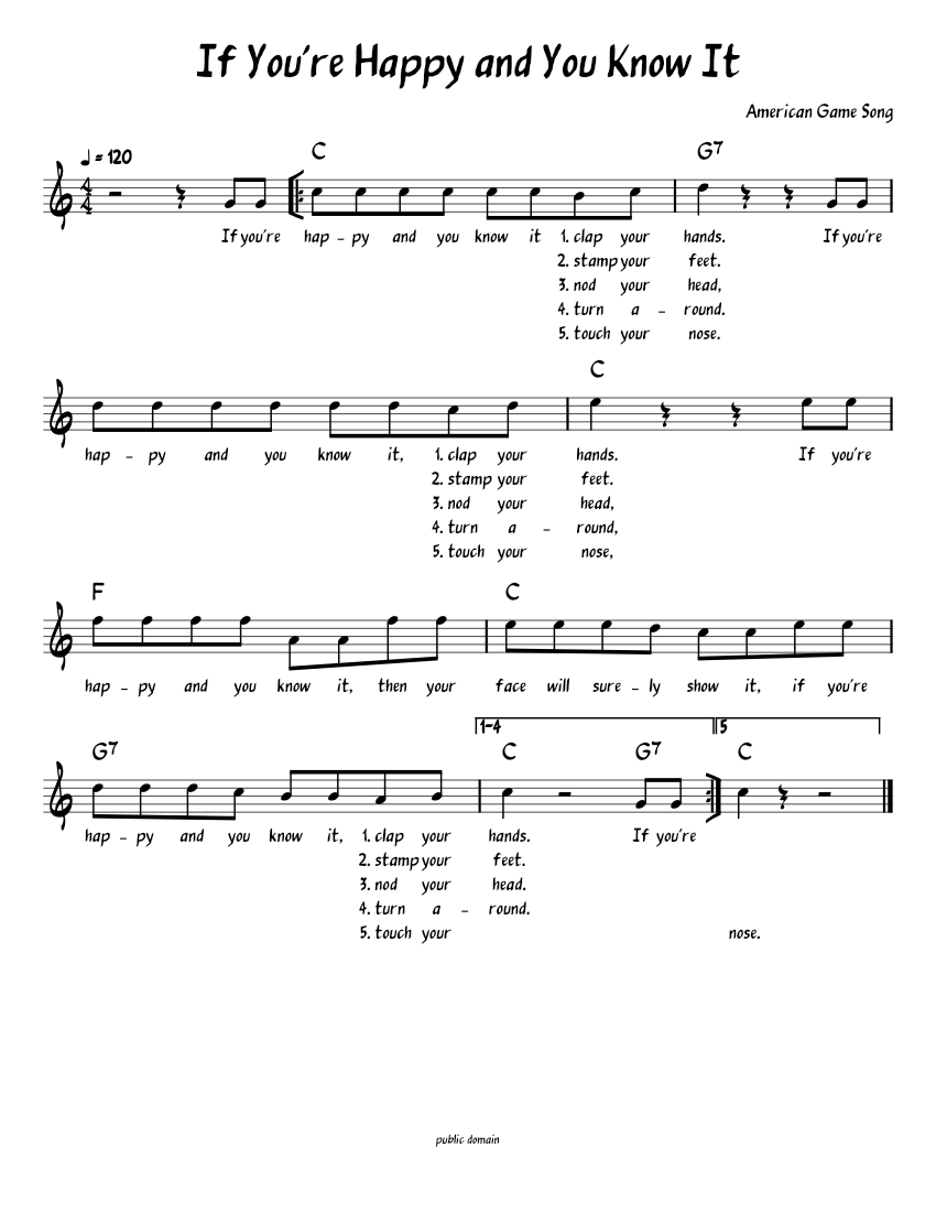 If You're Happy and You Know It (Lead sheet with lyrics ) Sheet Music ...