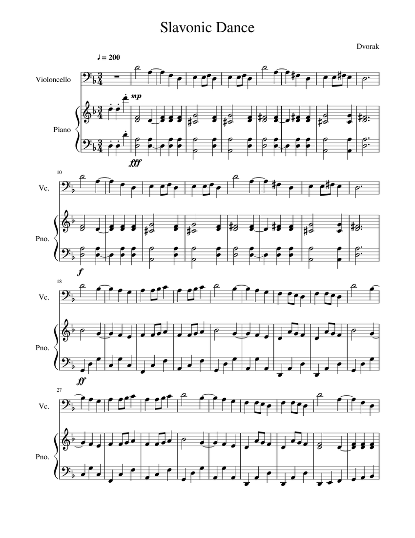 Slavonic Dance (Grade 2 Cello Exam from 2016, B4) Sheet Music for Piano ...