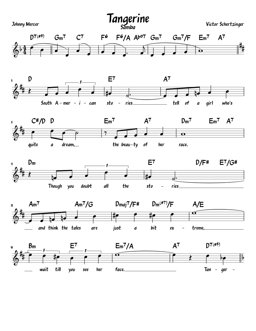 Tangerine Sheet Music with Chords for Piano (Solo) easy | MuseScore.com