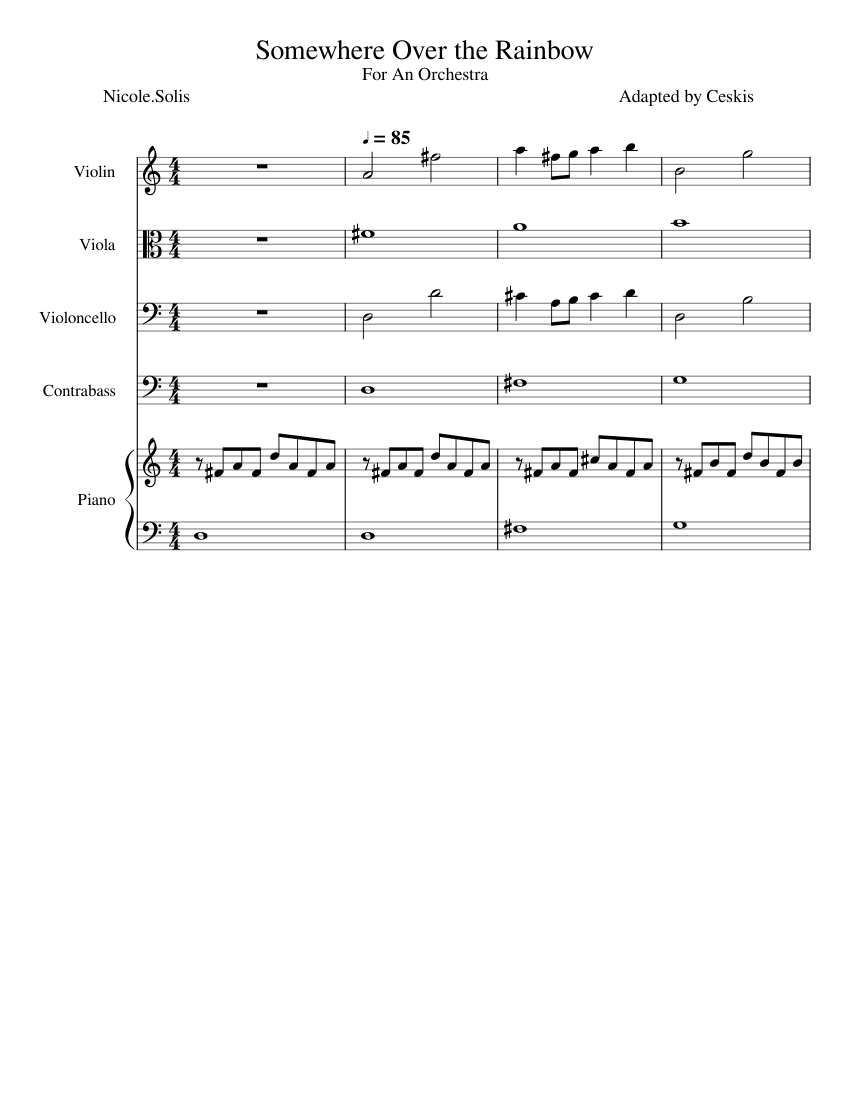 Somewhere Over the Rainbow for a string orchestra Sheet Music for Piano ...