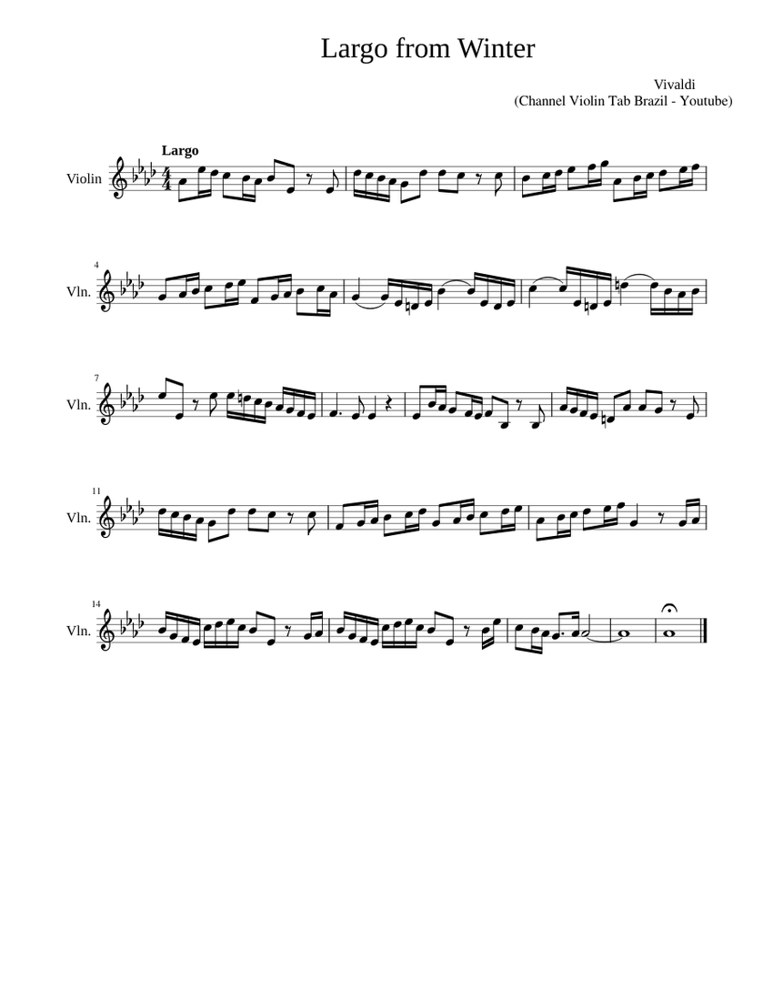 Largo from winter – Antonio Vivaldi (Channel Violin Tab Brazil ...