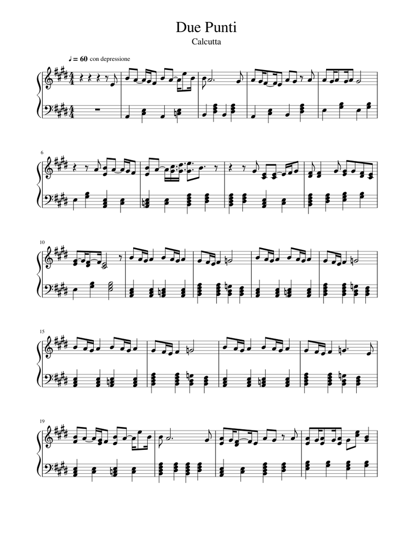 Due Punti - Calcutta Sheet music for Piano (Solo) Easy | Musescore.com