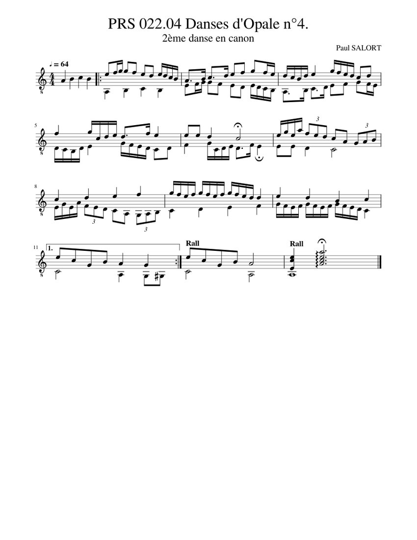 PRS 022.04 Danse d'Opale n° 4 - 2ème danse en canon pour guitare ...