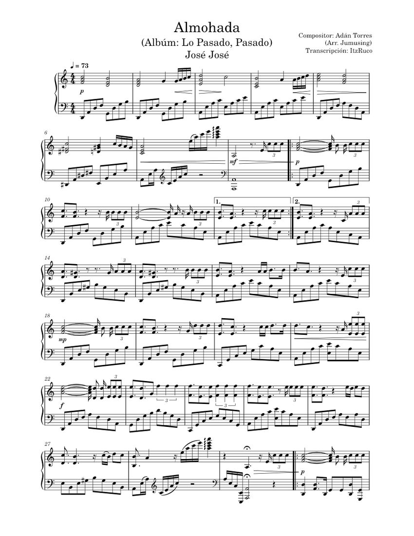 Almohada – José José Sheet music for Piano (Solo) | Musescore.com