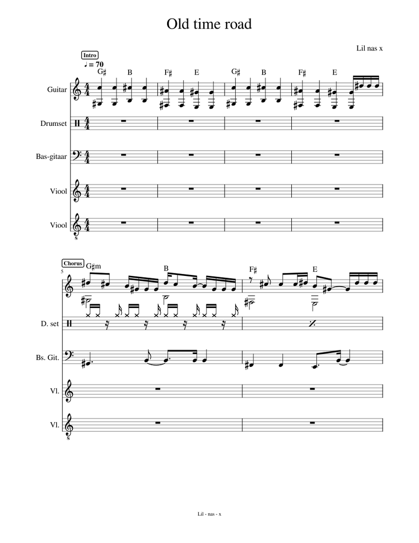 Old_time_road Sheet music for Violin, Guitar, Bass guitar, Drum group ...